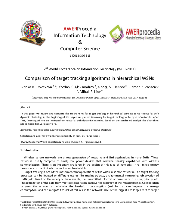 Pdf Comparison Of Target Tracking Algorithms In Hierarchical Wsns 2190