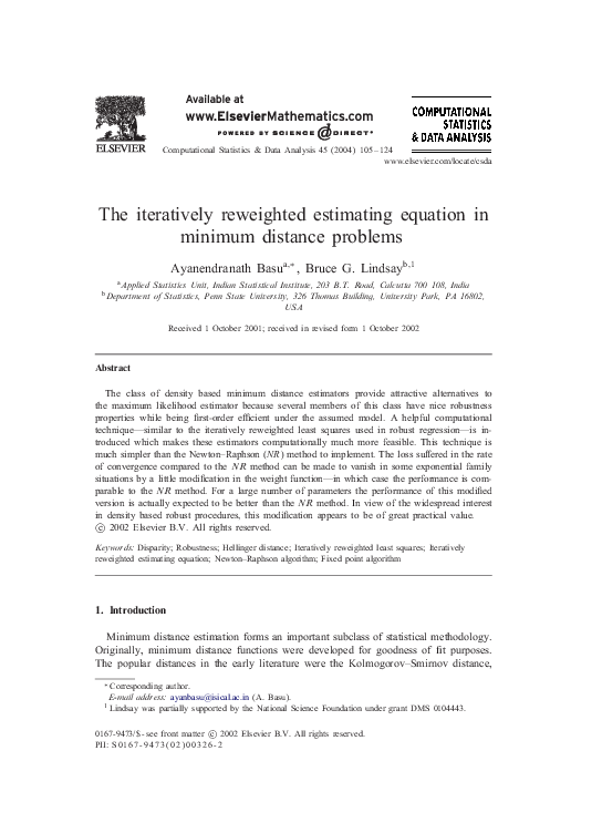 Pdf The Iteratively Reweighted Estimating Equation In Minimum
