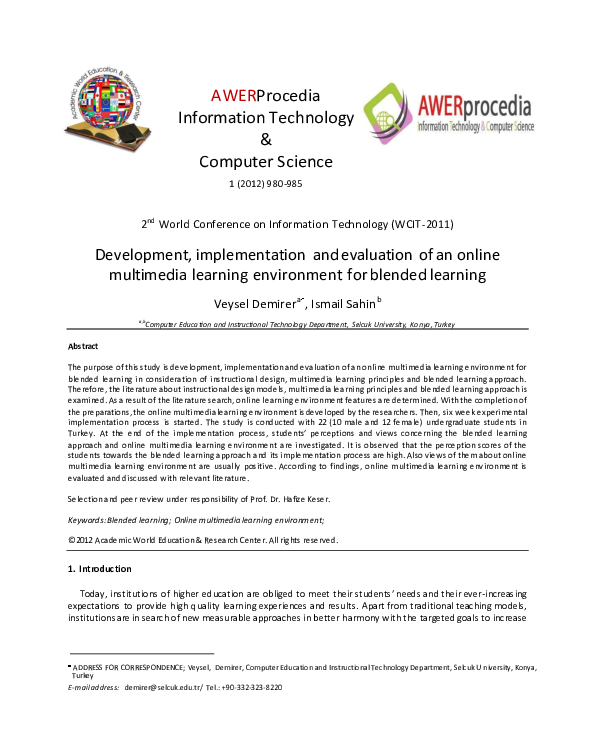 (PDF) Development, implementation and evaluation of an online multimedia learning environment ...