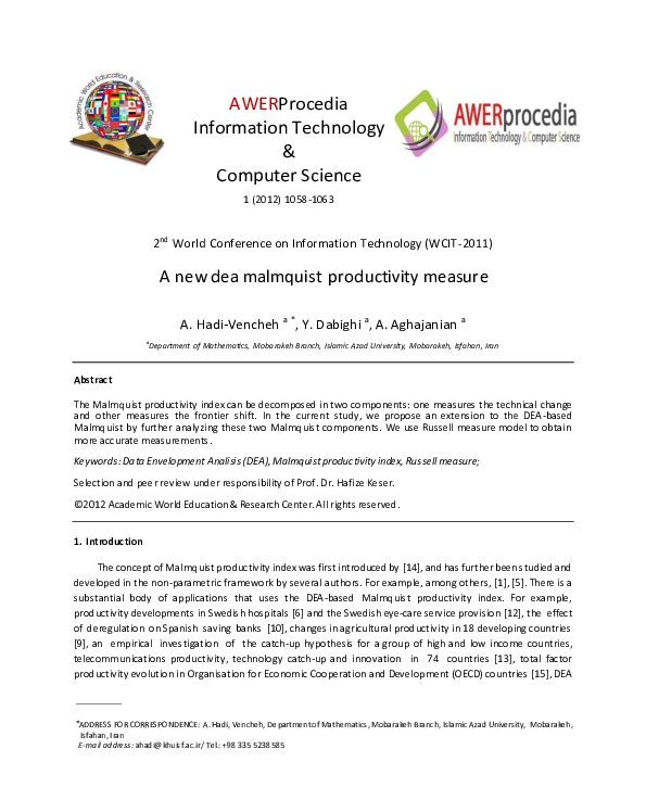 (PDF) A new dea malmquist productivity measure