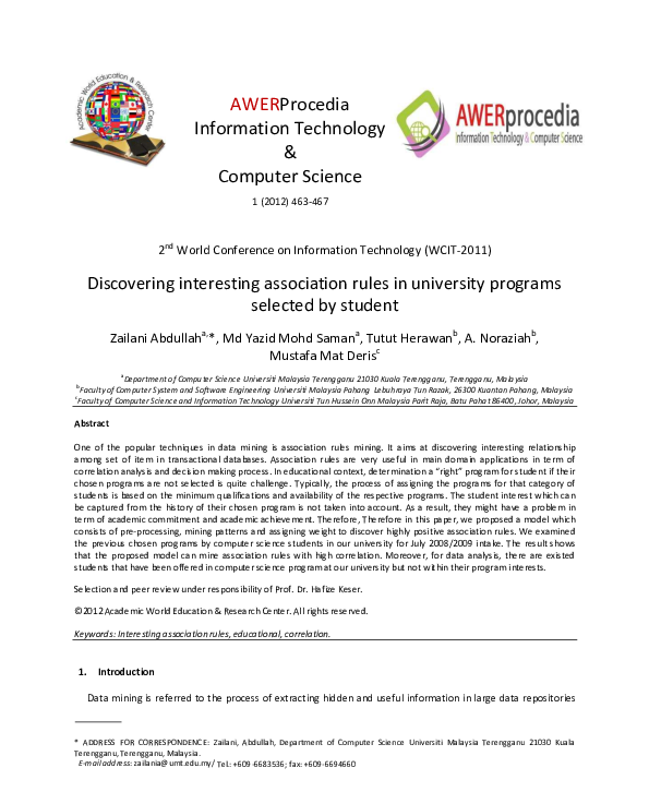 (PDF) Discovering interesting association rules in university programs selected by student