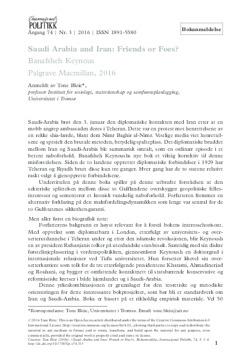 (PDF) Saudi Arabia and Iran: Friends or Foes