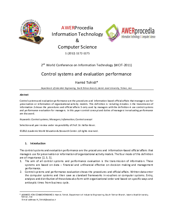 (PDF) Control systems and evaluation performance