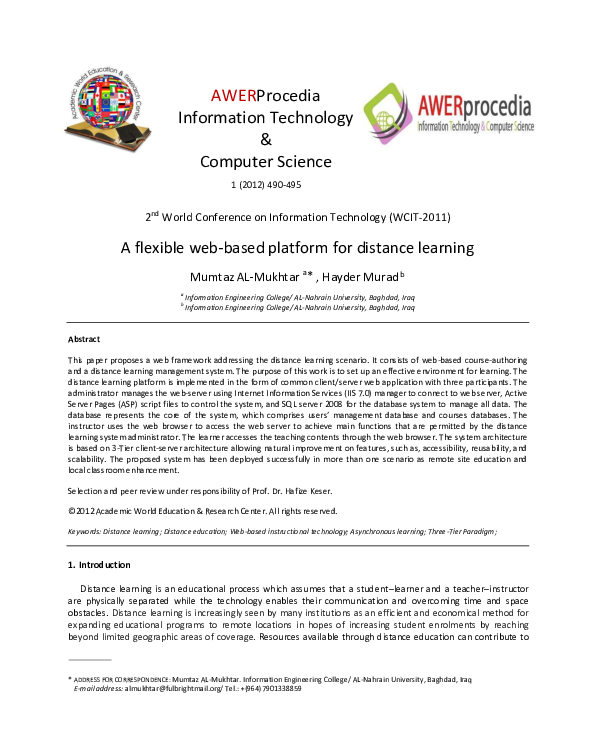 Pdf A Flexible Web Based Platform For Distance Learning Science
