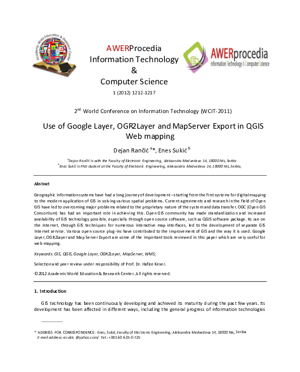 (PDF) Use of Google Layer, OGR2Layer and MapServer Export in QGIS Web mapping