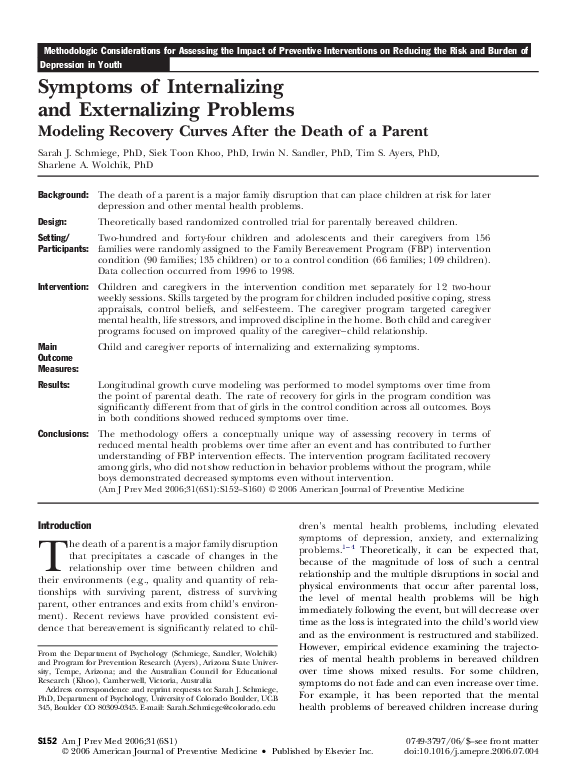 (PDF) Symptoms of internalizing and externalizing problems: modeling ...