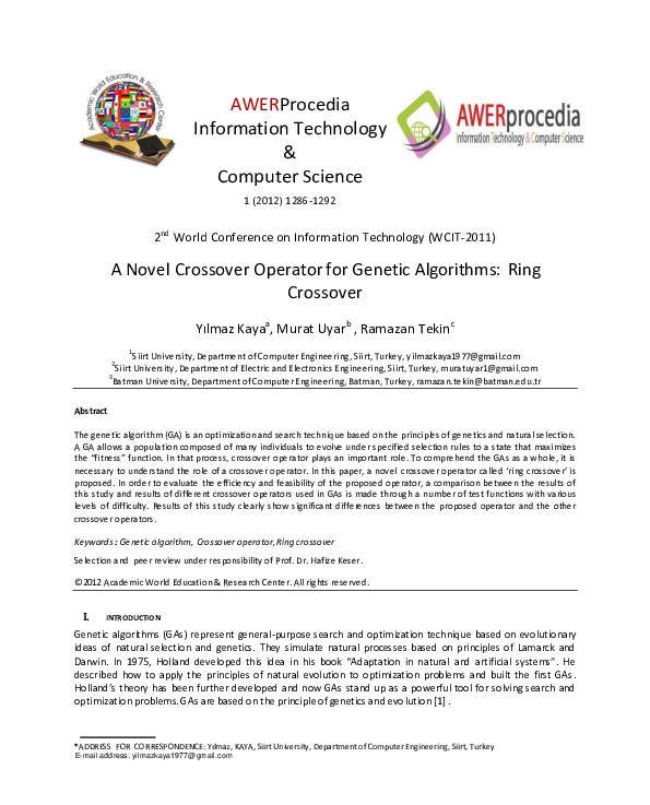 (PDF) A Novel Crossover Operator for Genetic Algorithms: Ring Crossover