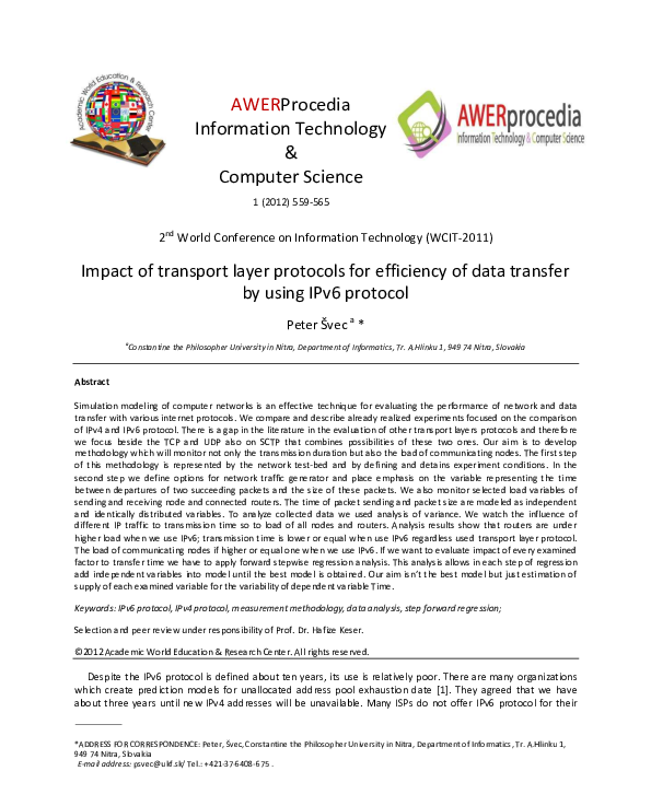 Pdf Impact Of Transport Layer Protocols For Efficiency Of Data Transfer By Using Ipv6 Protocol