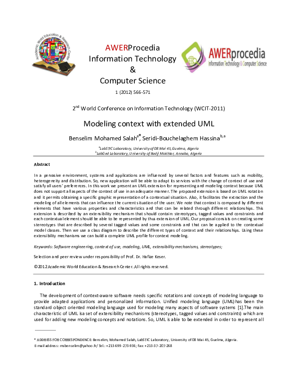(PDF) Modeling context with extended UML