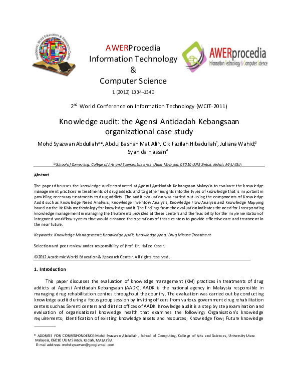 (PDF) Knowledge audit: the Agensi Antidadah Kebangsaan organizational case study