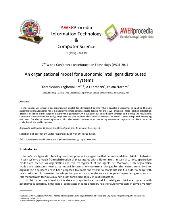 (PDF) An organizational model for autonomic intelligent distributed systems