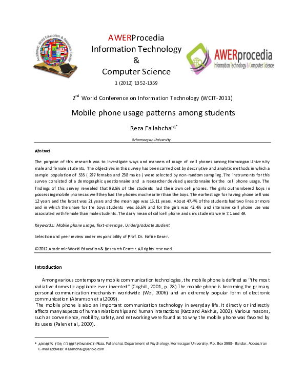 (PDF) Mobile phone usage patterns among students