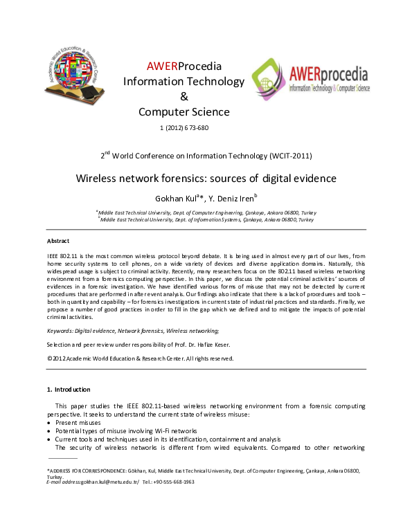 (PDF) Wireless network forensics: sources of digital evidence