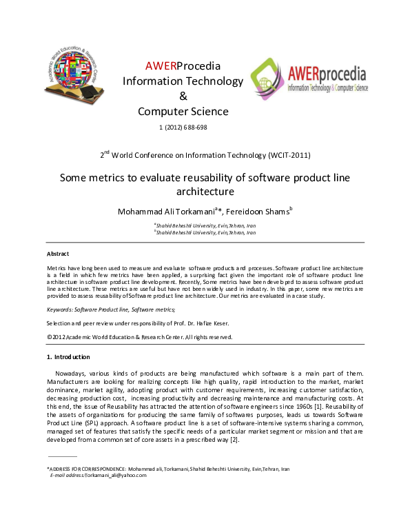 Pdf Some Metrics To Evaluate Reusability Of Software Product Line