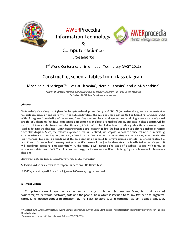 (PDF) Constructing schema tables from class diagram