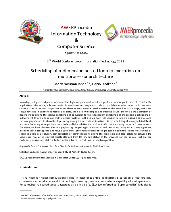 Pdf Scheduling Of N Dimension Nested Loop To Execution On
