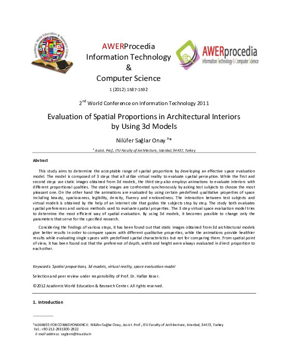 (PDF) Evaluation of Spatial Proportions in Architectural Interiors by ...
