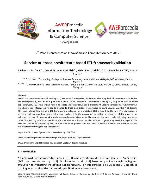 (PDF) Service oriented architecture based ETL framework validation