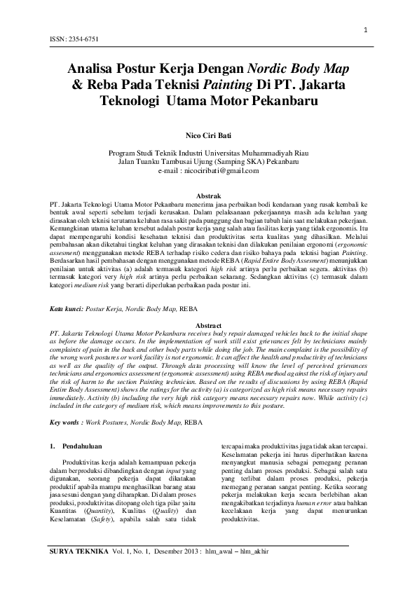 (DOC) Analisa Postur Kerja Dengan Nordic Body Map & Reba Pada Teknisi ...