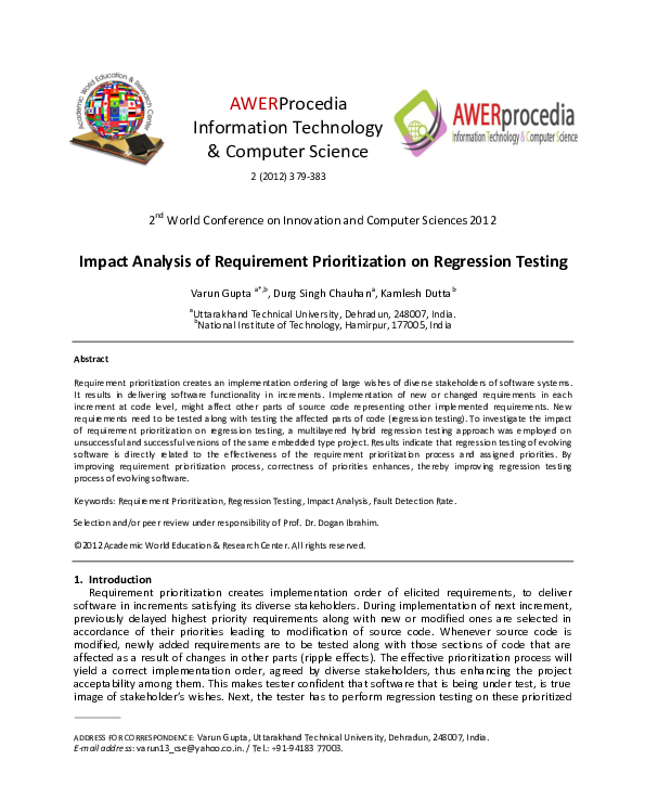 (PDF) Impact Analysis of Requirement Prioritization on Regression Testing