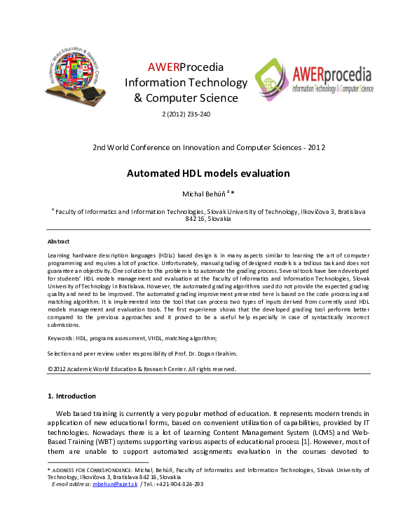 (PDF) Automated HDL models evaluation | Science Park Research ...