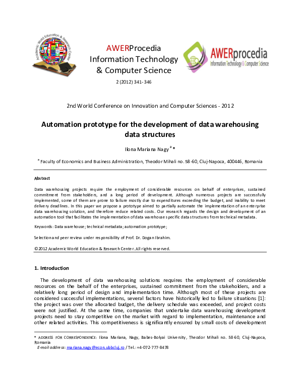 (PDF) Automation prototype for the development of data warehousing data structures