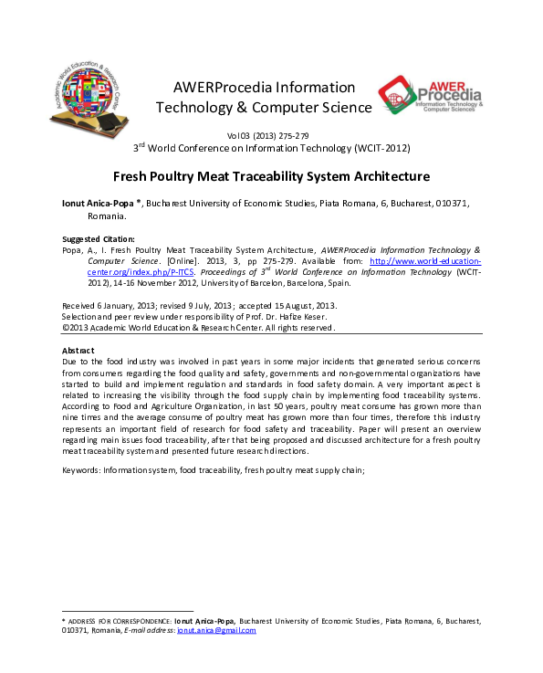 (PDF) Fresh Poultry Meat Traceability System Architecture