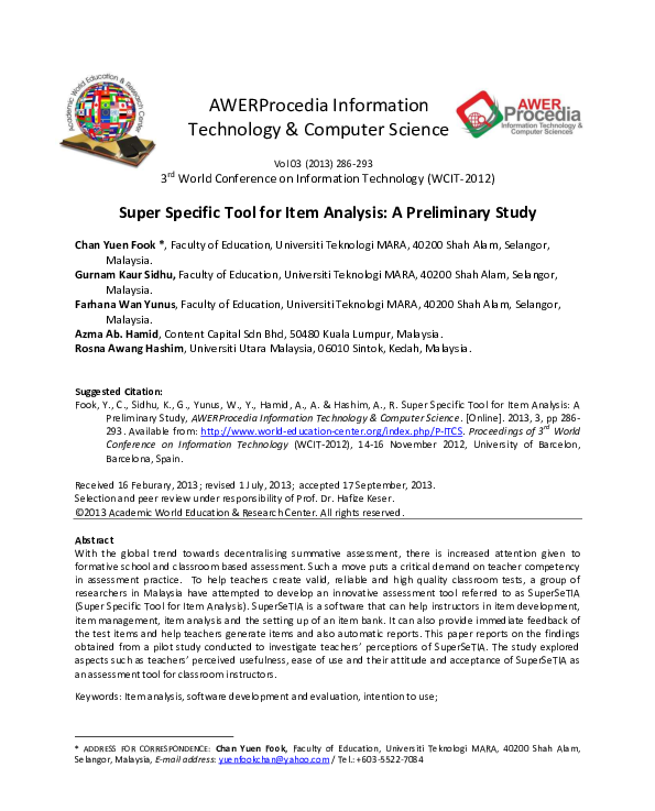 (PDF) Super Specific Tool for Item Analysis: A Preliminary Study
