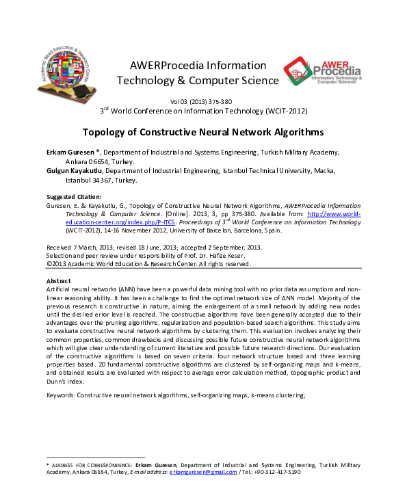 (PDF) Topology of Constructive Neural Network Algorithms