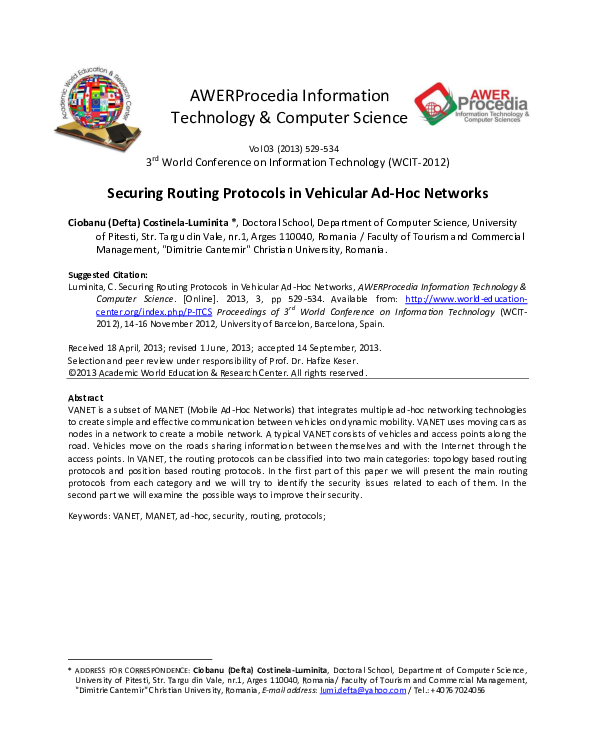 Pdf Securing Routing Protocols In Vehicular Ad Hoc Networks