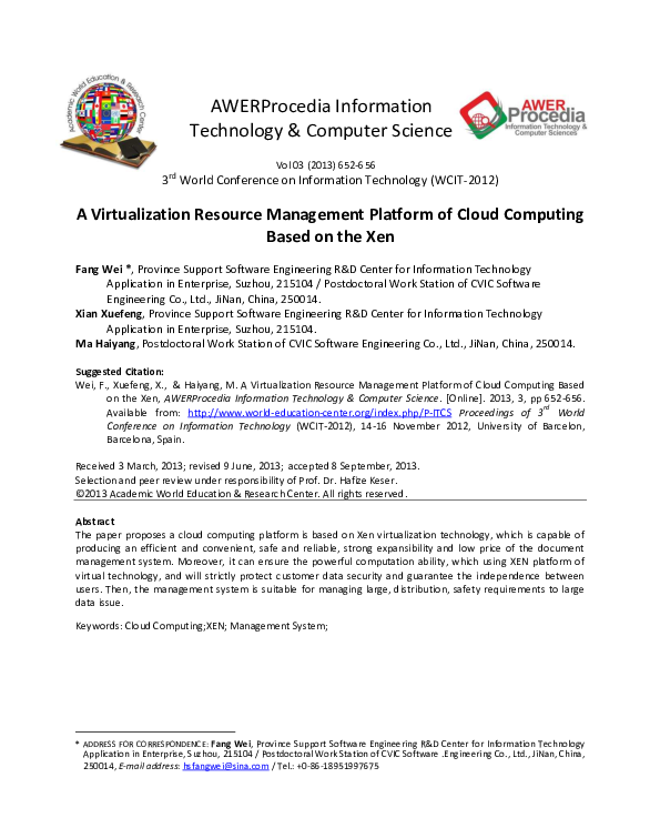 Pdf A Virtualization Resource Management Platform Of Cloud Computing Based On The Xen