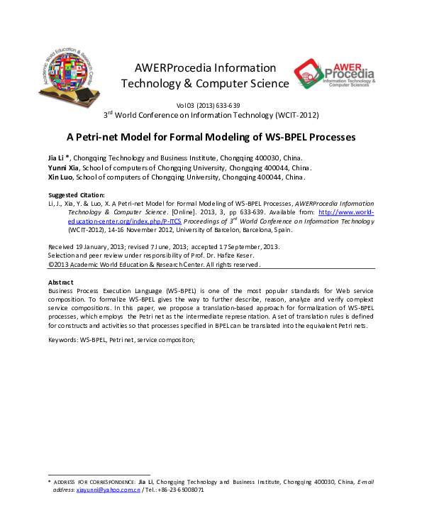 (PDF) A Petri-net Model for Formal Modeling of WS-BPEL Processes