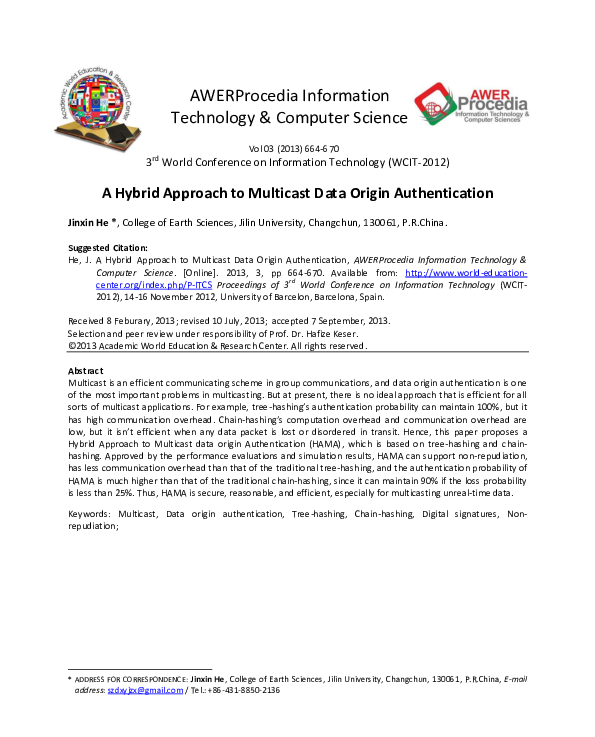 Pdf A Hybrid Approach To Multicast Data Origin Authentication