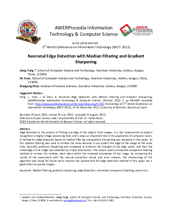 Pdf Neuronal Edge Detection With Median Filtering And Gradient Sharpening 9172