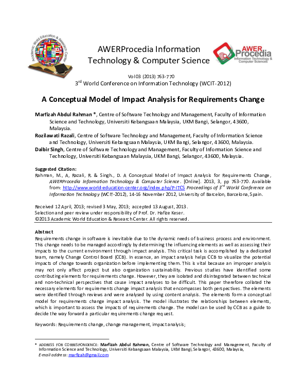 (PDF) A Conceptual Model of Impact Analysis for Requirements Change
