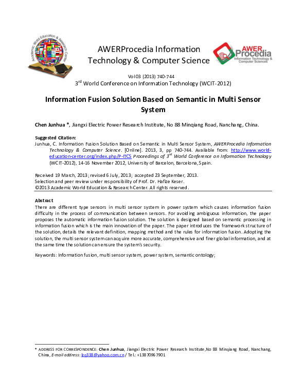 (PDF) Information Fusion Solution Based on Semantic in Multi Sensor System