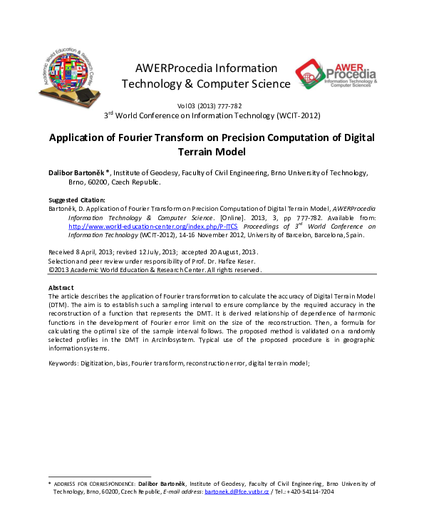 Pdf Application Of Fourier Transform On Precision Computation Of Digital Terrain Model