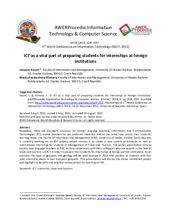(PDF) ICT as a vital part of preparing students for internships at ...