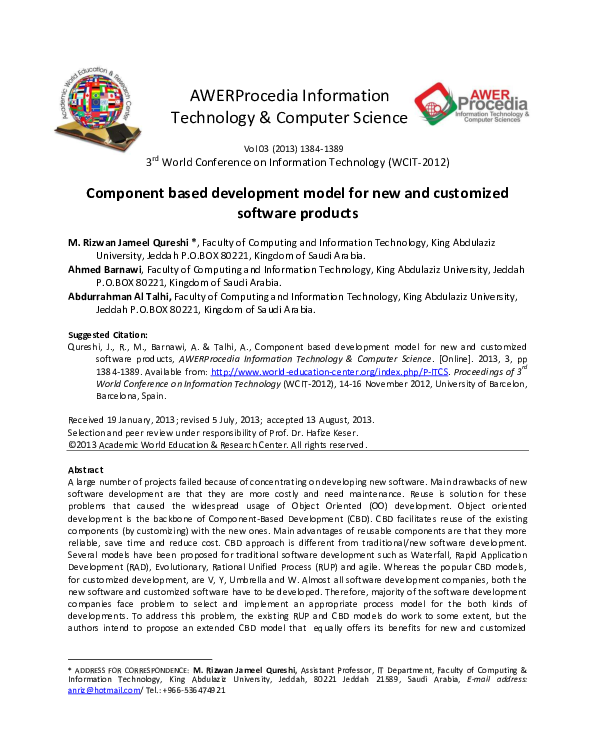 (PDF) Component based development model for new and customized software products
