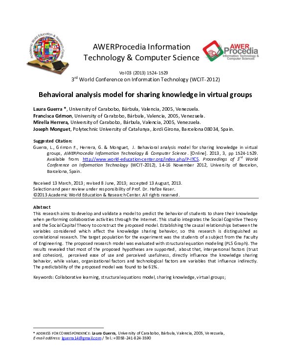 (PDF) Behavioral analysis model for sharing knowledge in virtual groups