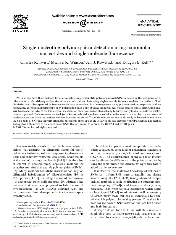 Pdf Single Nucleotide Polymorphism Detection Using Nanomolar