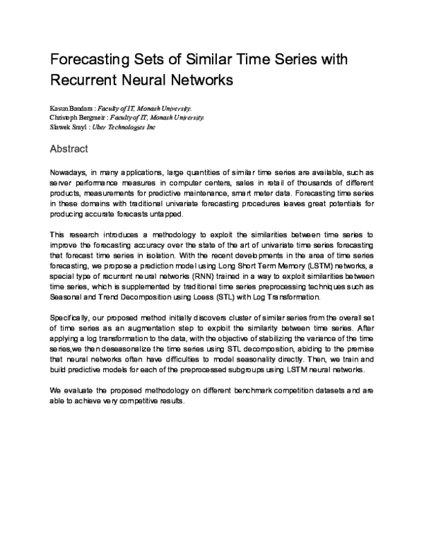 (PDF) Forecasting Sets of Similar Time Series with Recurrent Neural Networks | Kasun Bandara ...