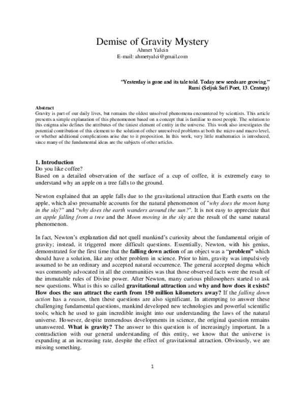 (PDF) Demise of Gravity Mystery