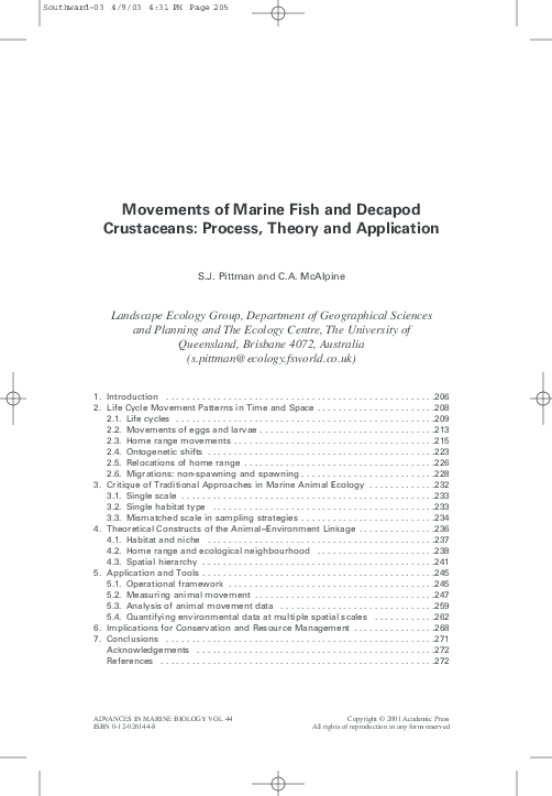 (PDF) Movements of marine fish and decapod crustaceans: Process, theory ...