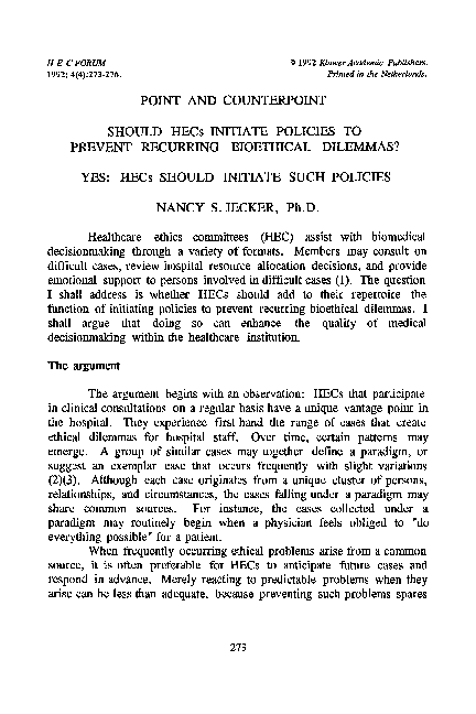 (PDF) Should HECs initiate policies to prevent recurring bioethical ...