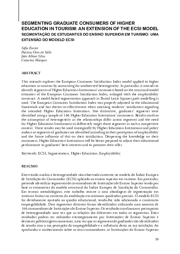 (PDF) Segmenting Graduate Consumers of Higher Education in Tourism: An ...