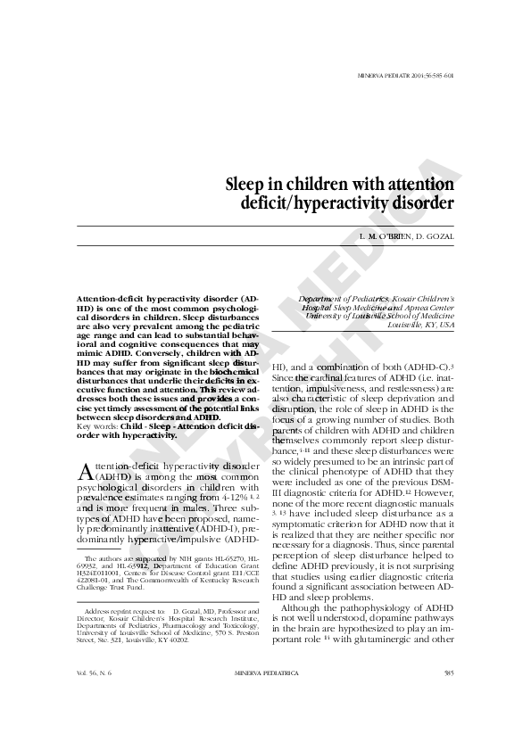 (PDF) Sleep in Children With Attention-Deficit/Hyperactivity Disorder