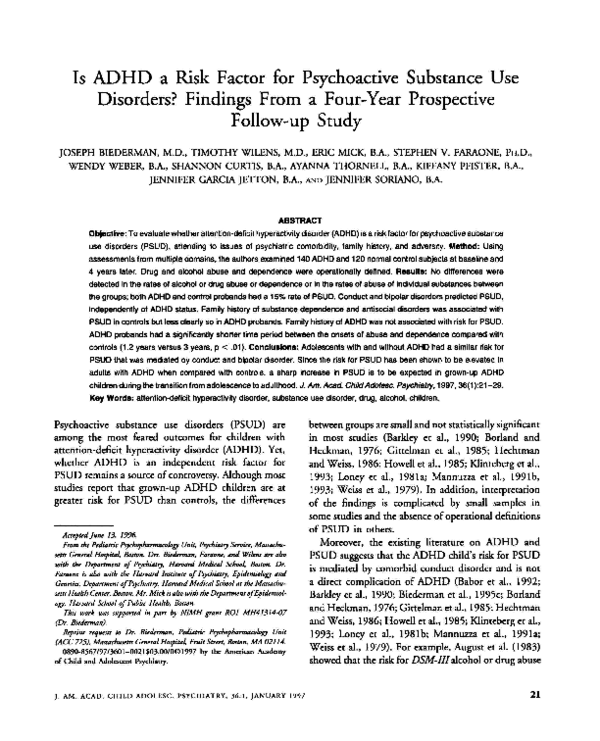 (PDF) Is ADHD a Risk Factor for Psychoactive Substance Use Disorders ...