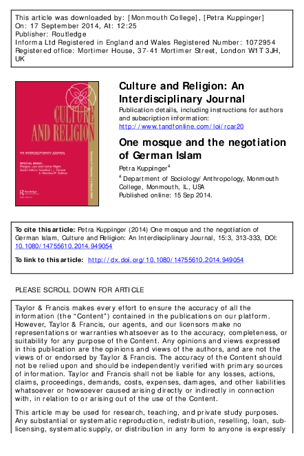 (PDF) One Mosque and the Negotiation of German Islam