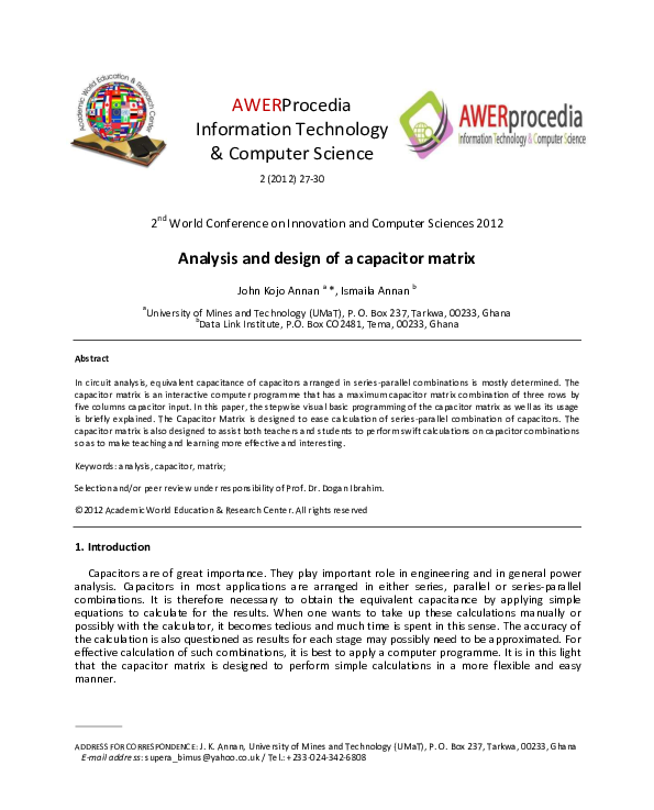(PDF) Analysis and design of a capacitor matrix